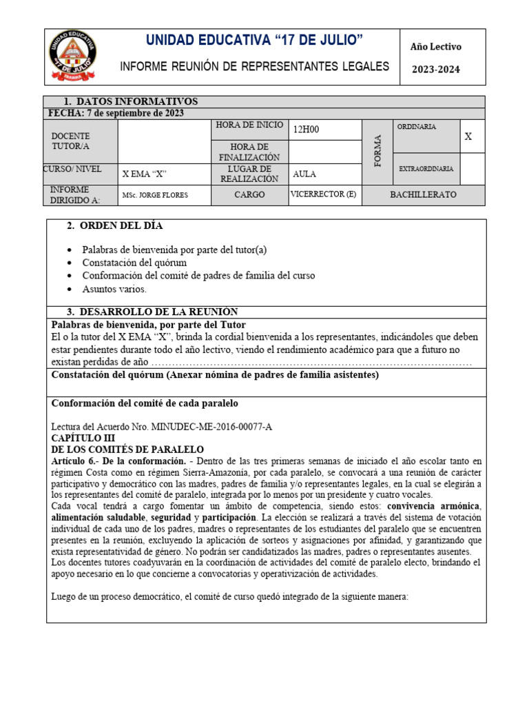 ACTA DE REUNION DE PADRES DE FAMILIA 2023 - 2024 (1) | PDF | Gobierno
