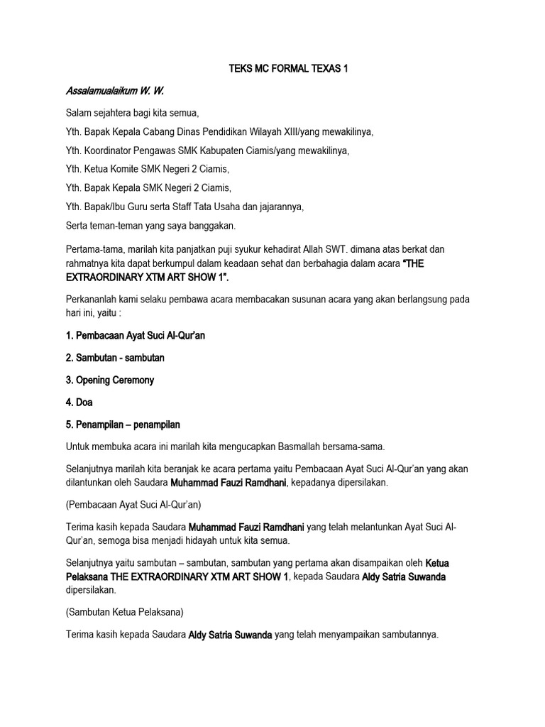Teks MC Formal | PDF | Seni & Disiplin Bahasa | Kajian Bahasa Asing