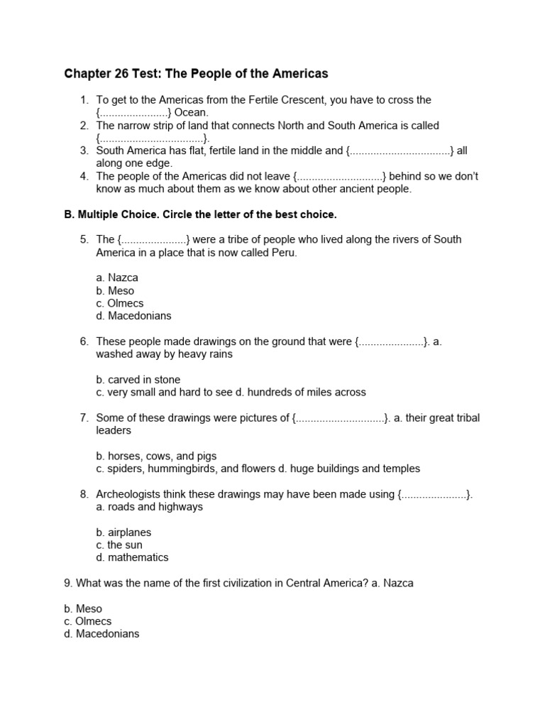 Chapter 26 Test - The People of The Americas | PDF | Social Science