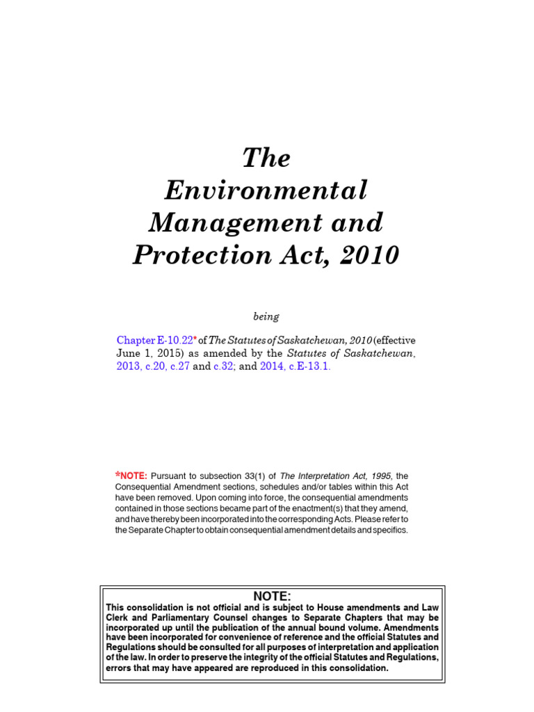 Environmental Management and Protection Act 2010 | PDF | Waste | Water