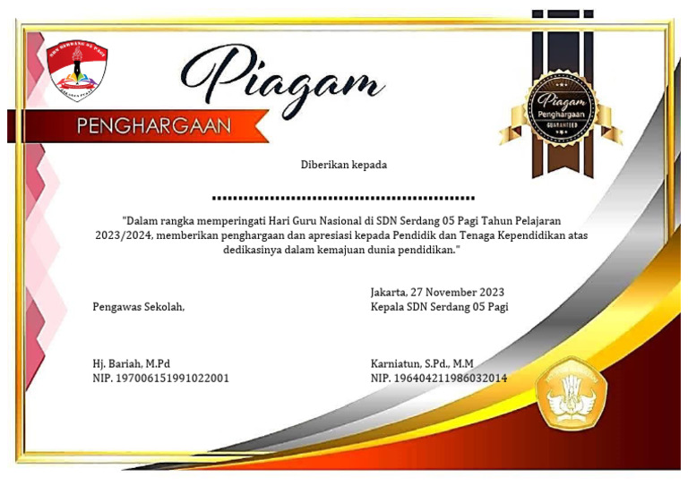 BLANKO FORMAT PIAGAM PENGHARGAAN HARI GURU - 20104679 | PDF