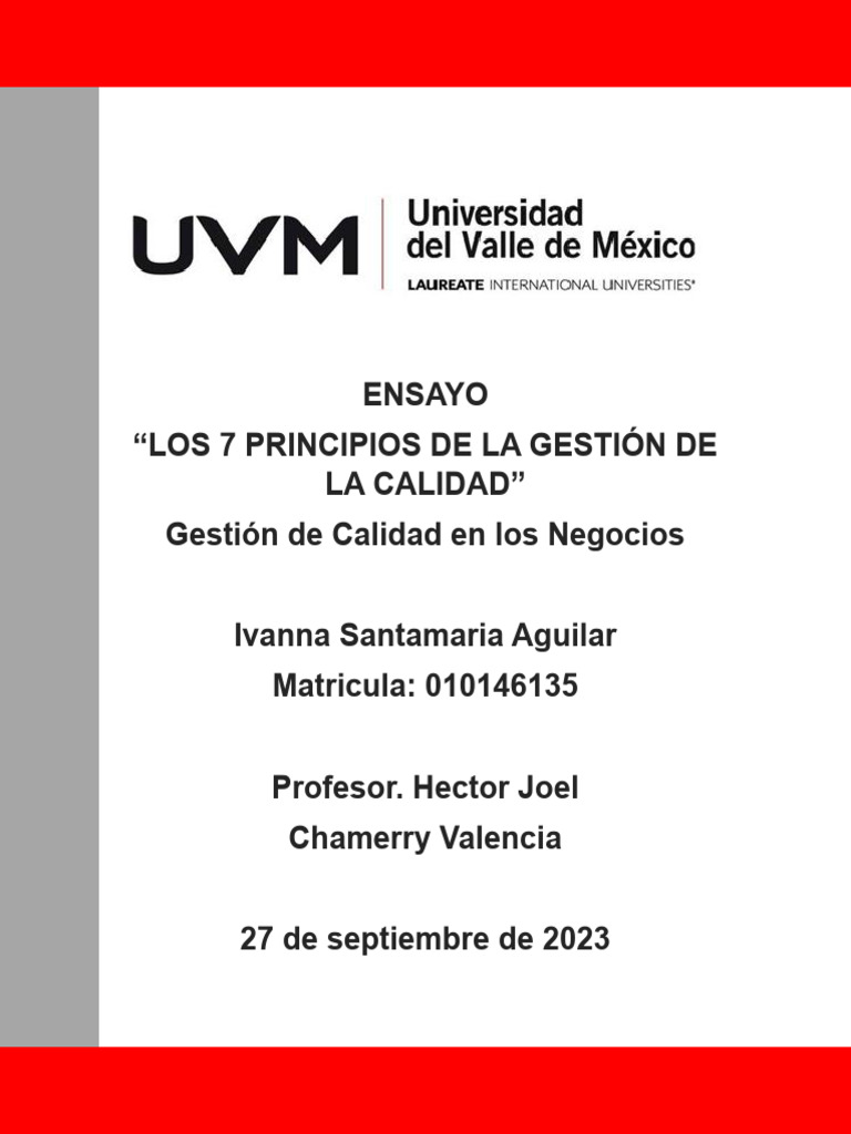 Ensayo. Los 7 Principios de La Gestion de Calidad | PDF | Gestión de la calidad | Calidad ...