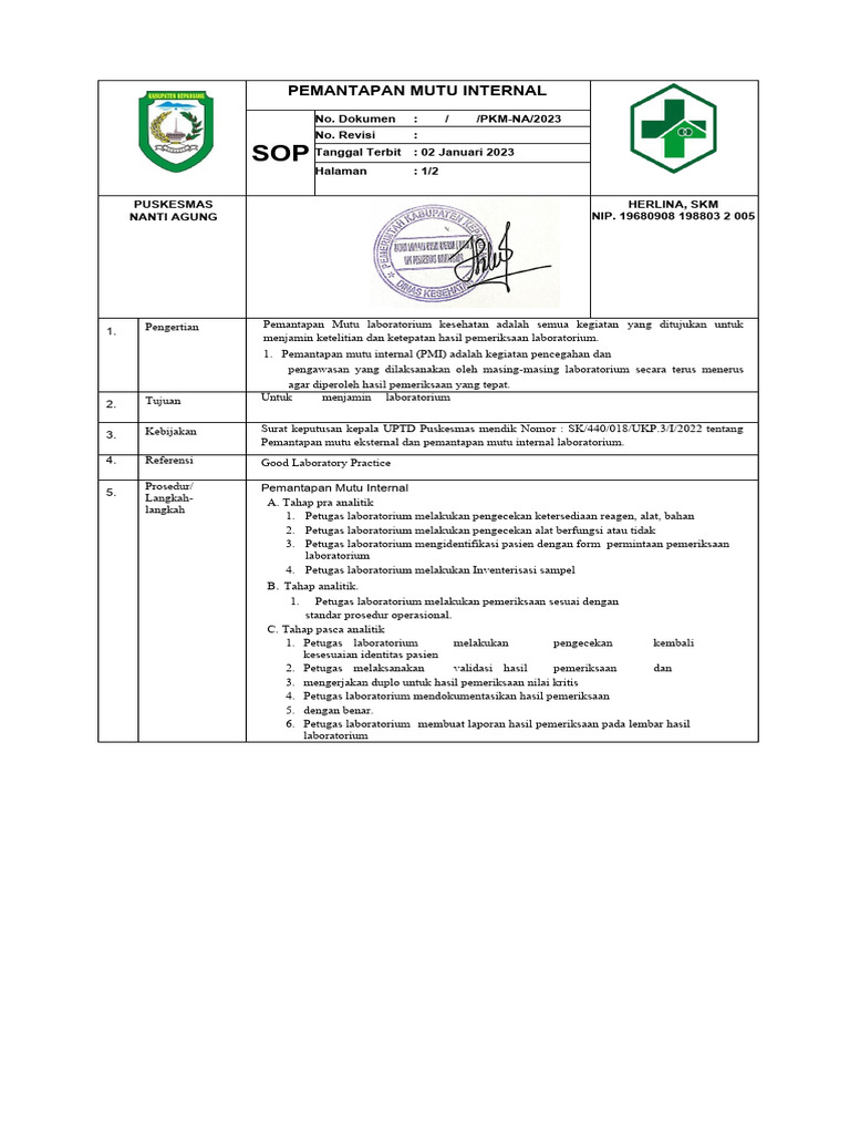 Pemantapan Mutu Internal Laboratorium | PDF | Teknologi & Rekayasa