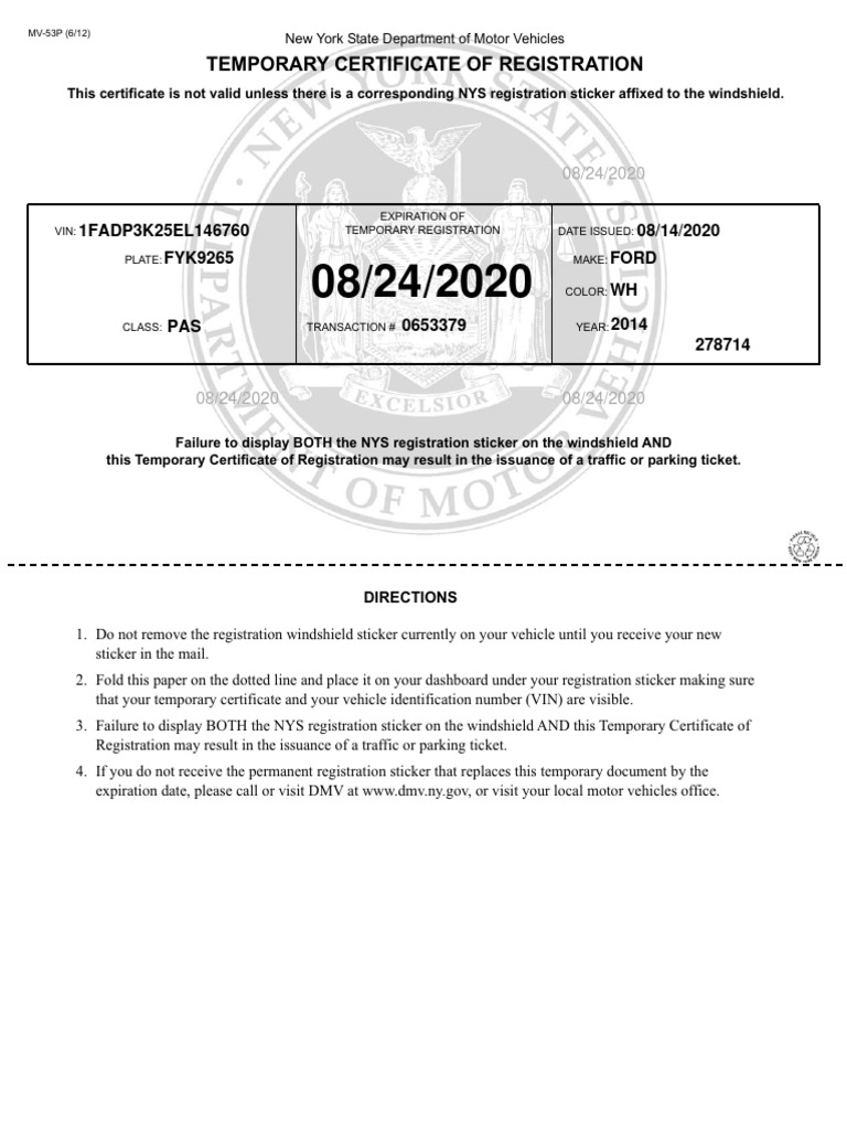 Temporary Registration FYK9265 | PDF