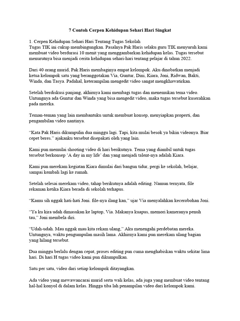 7 Contoh Cerpen Kehidupan Sehari Hari Singkat Pdf