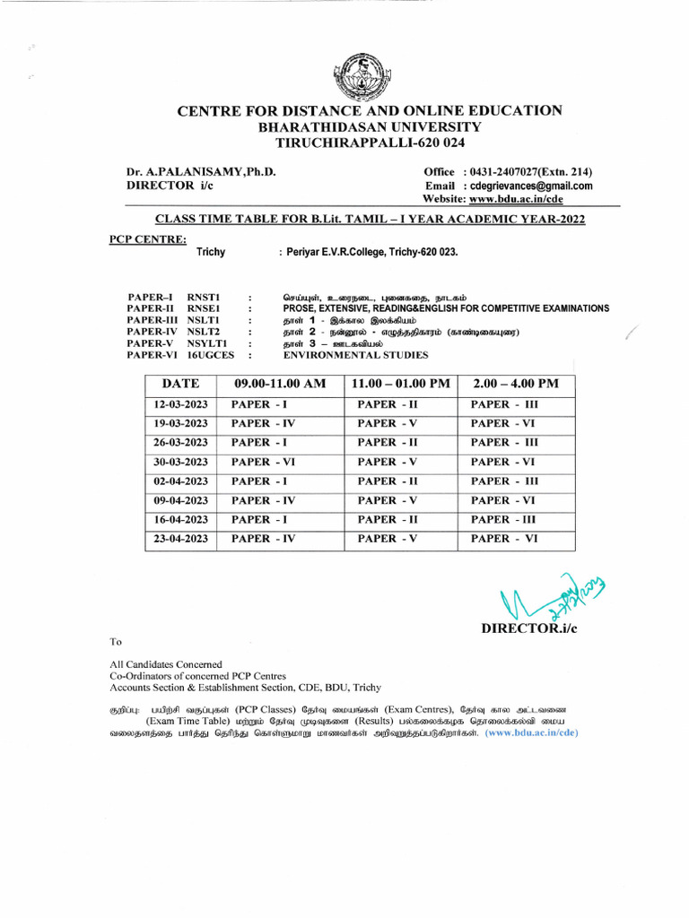 2. UG All Course -- I year - Class Time Table (Academic year) - 2022 ...