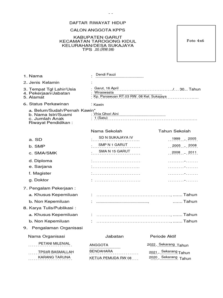 CV Calon Anggota KPPS Garut | PDF