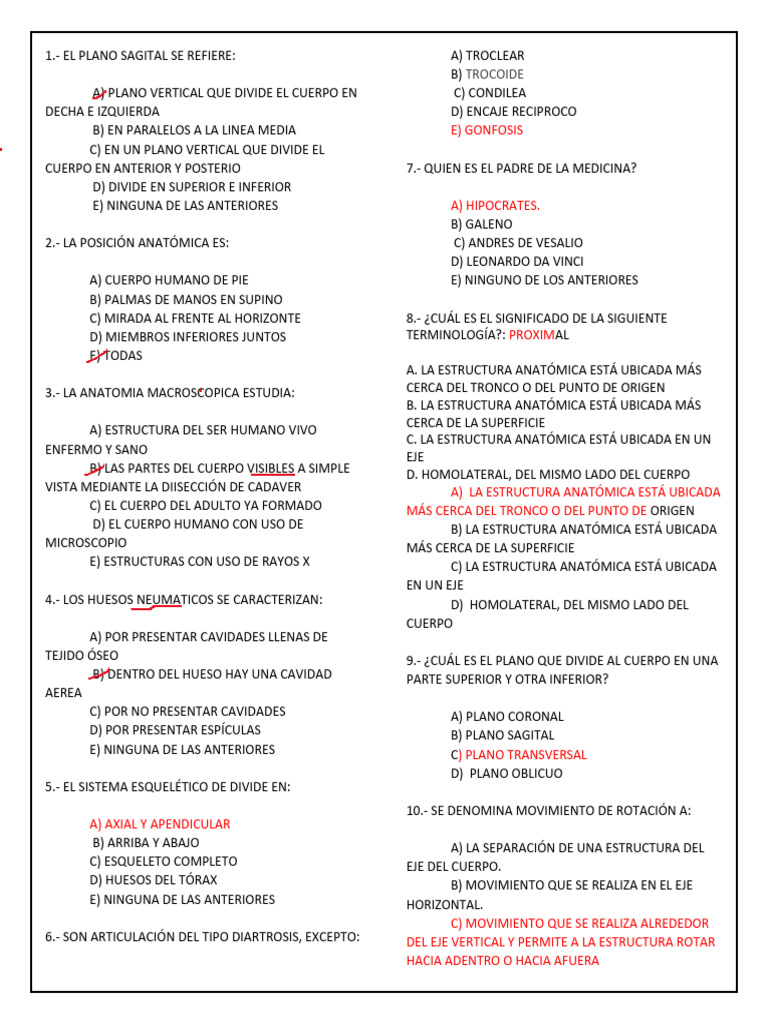 Banco de Preguntas 1 | PDF | Articulación | Cráneo