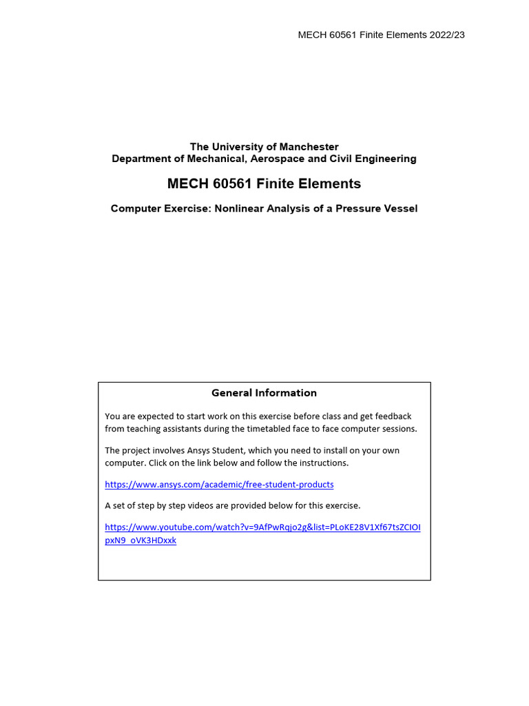 MECH60561 2022 23 Pressure Vessel Exercise(2) (1) | PDF | Strength Of ...