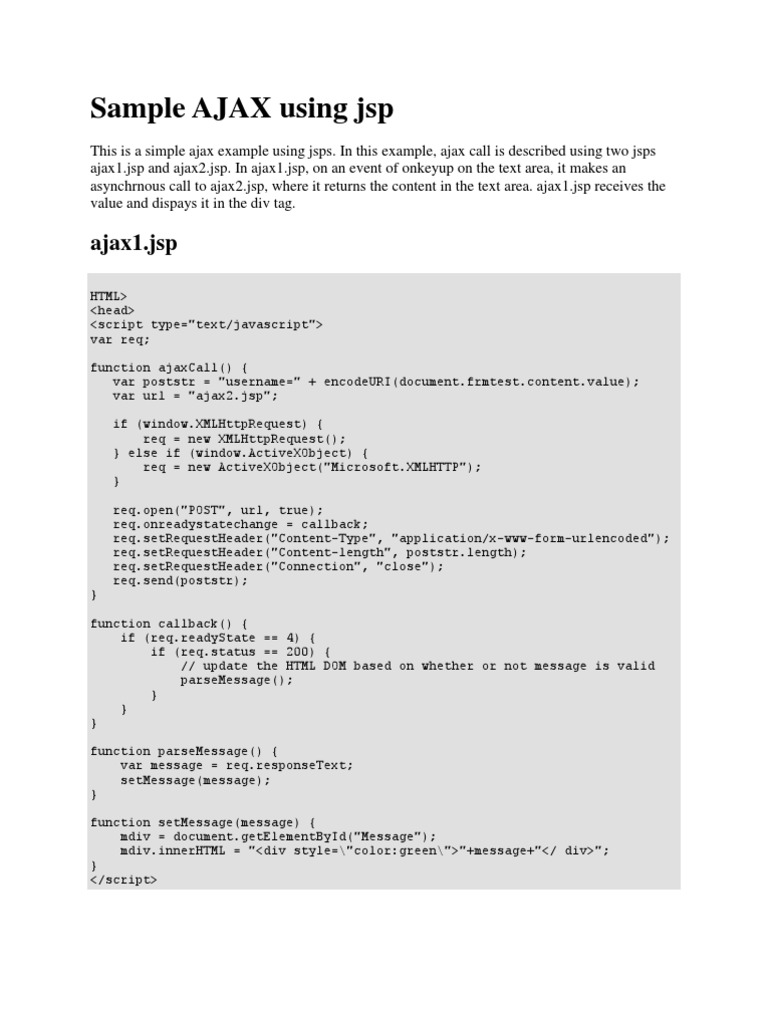 Sample AJAX Using JSP | PDF | Hypertext Transfer Protocol | Ajax (Programming)