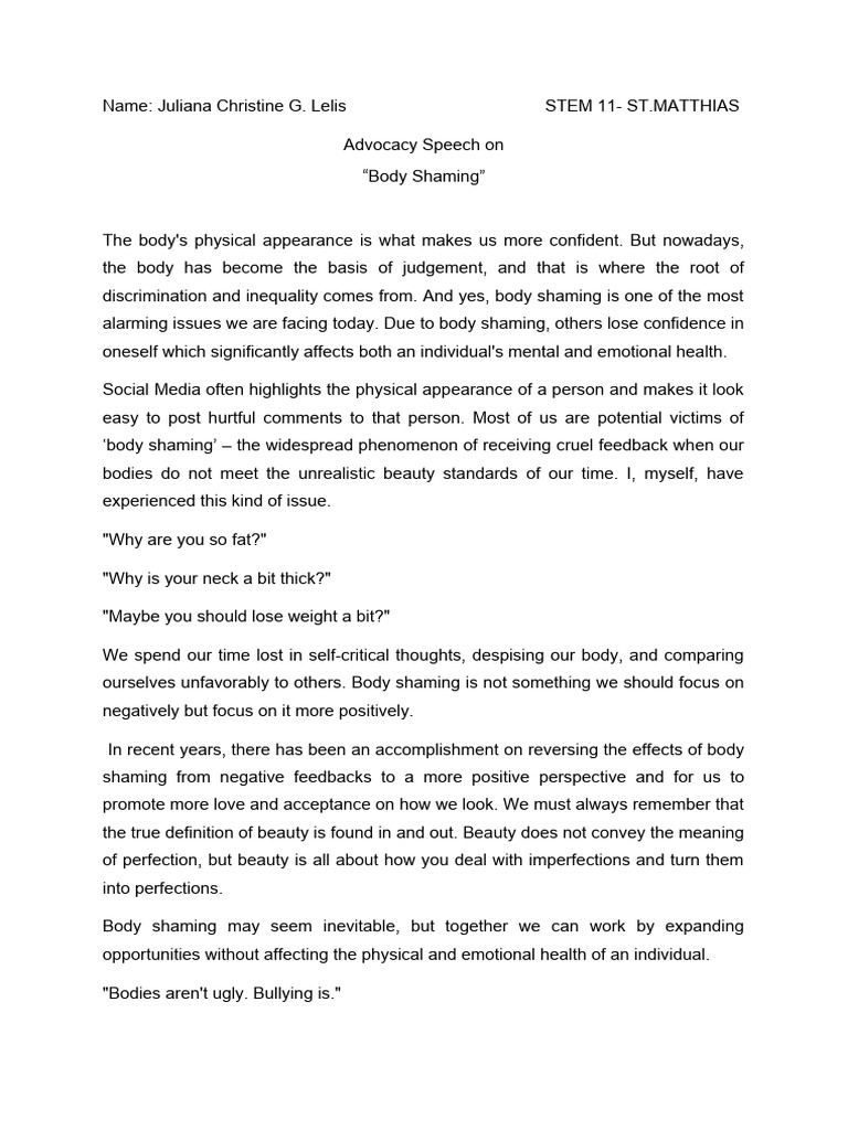 Body Shaming Advocacy Speech | PDF