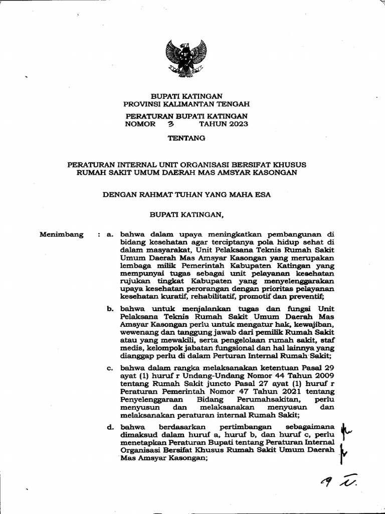 Perbup Nomor 3 Tahun 2023 Tentang Peraturan Internal | PDF