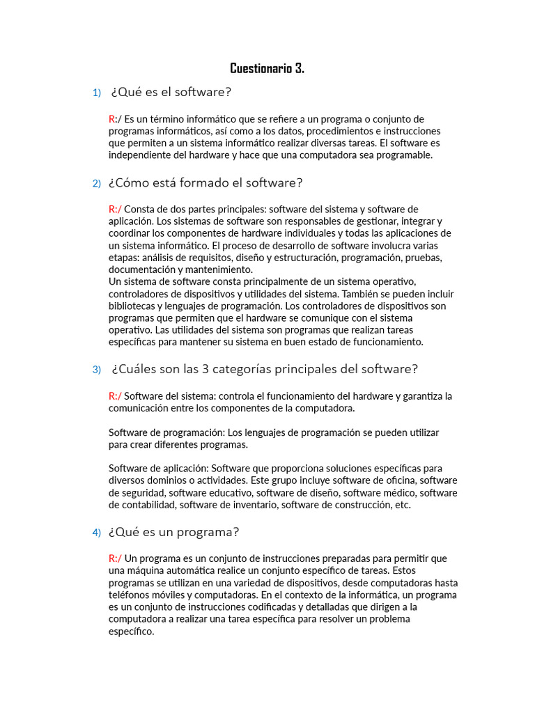 Cuestionario 3 | PDF | Software | Programación