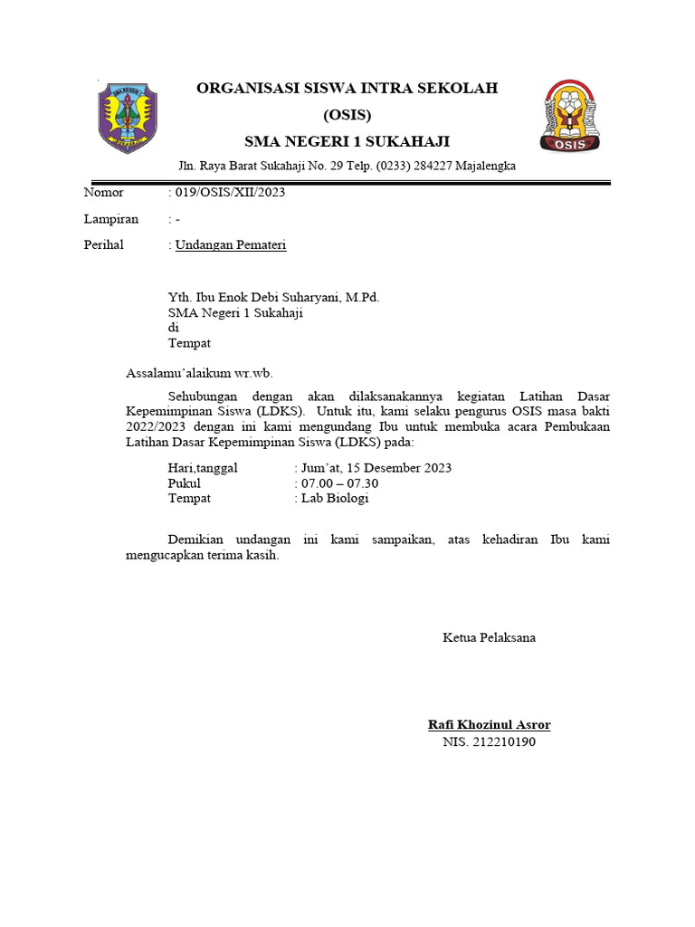 Surat Undangan LDKS | PDF