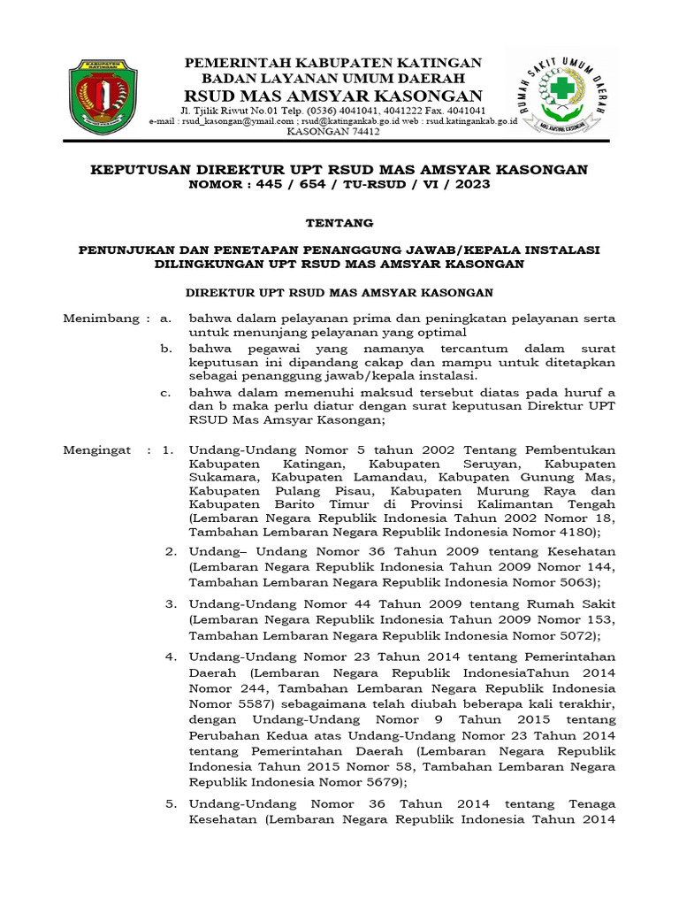 SK Penanggung Jawab Instalasi | PDF