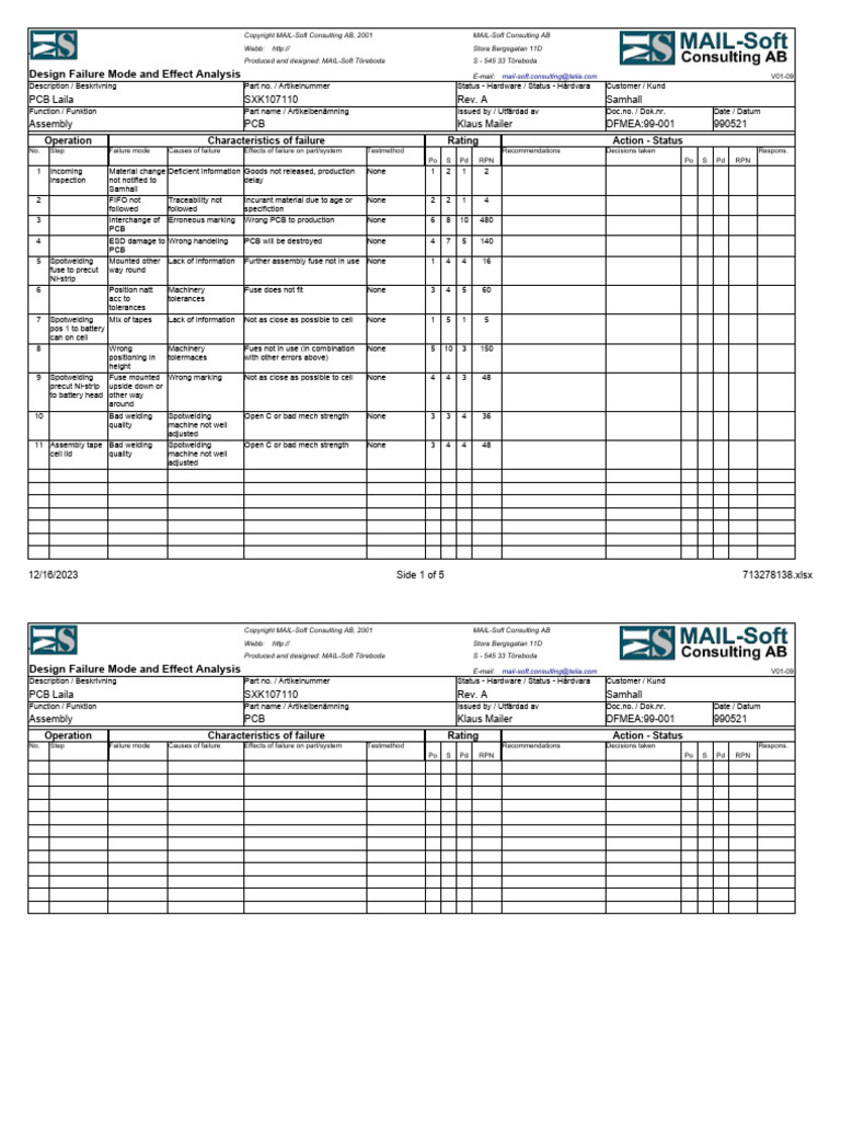 Design Fmea Example 01-09 | PDF | Systems Theory | Mechanical Engineering
