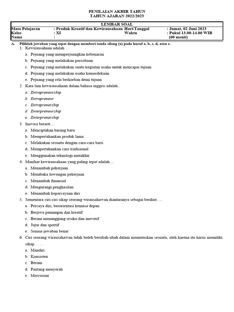 Soal Pas Pkwu Xii | PDF