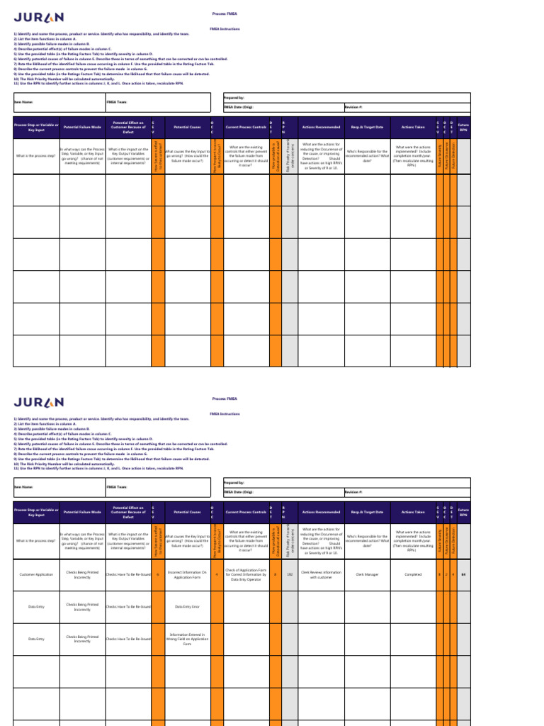Design and Process FMEA Template | PDF | Applied Mathematics | Systems ...