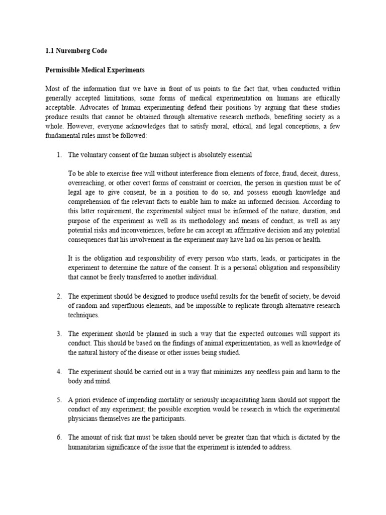 Nuremberg Code & Helsinki Declaration | PDF | Informed Consent | Experiment