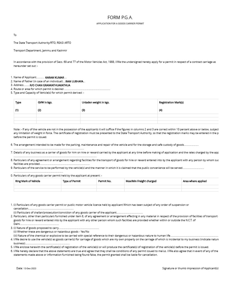 Form PGA | PDF | Vehicles | Justice
