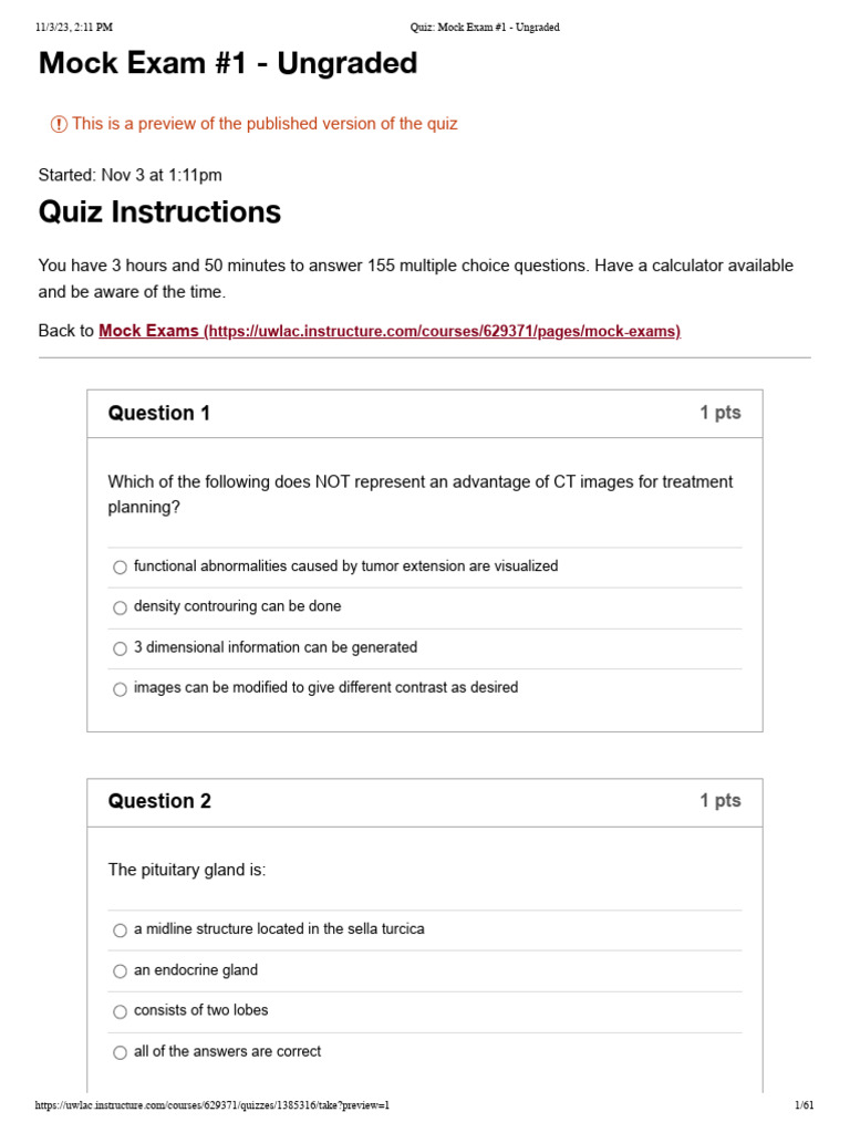 Radiotherapy Mock Exam #1 Preview | PDF | Radiation Therapy | Ct Scan
