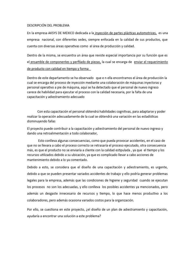 Descripción Del Problema Educorp Solo Formato para Rellenar Aisa | PDF