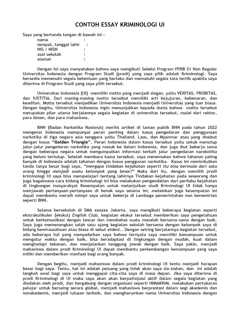 Contoh Essay PPKB Ui 2023 | PDF | Kesehatan Holistik