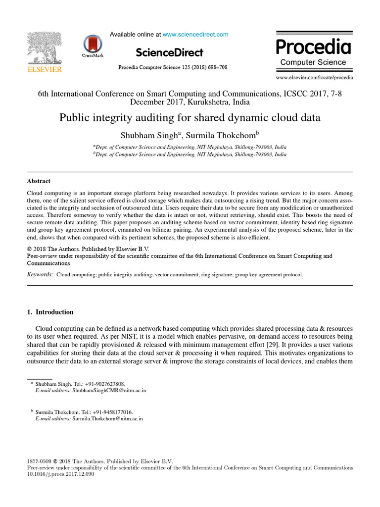 Public Integrity Auditing in Cloud Data | PDF | Cloud Computing | Cryptography