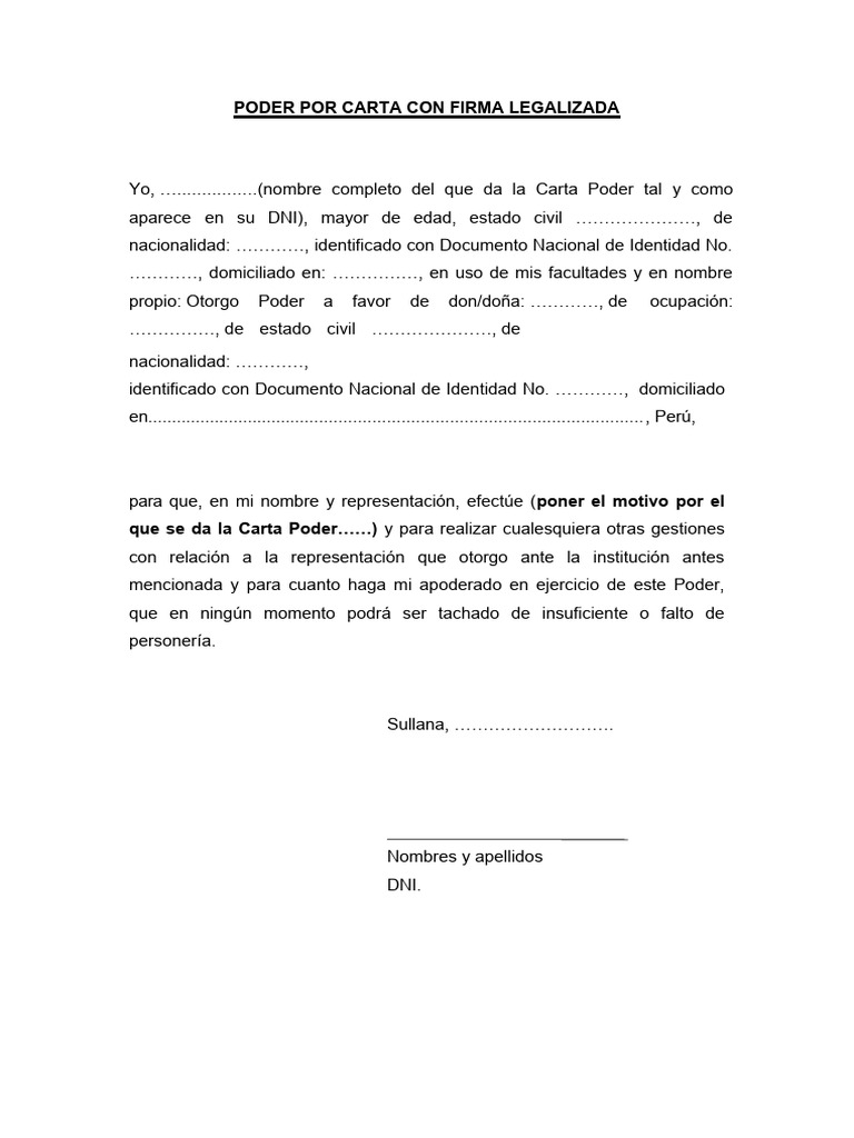 Carta Poder con Firma Legalizada | PDF | Política | Ciencias sociales