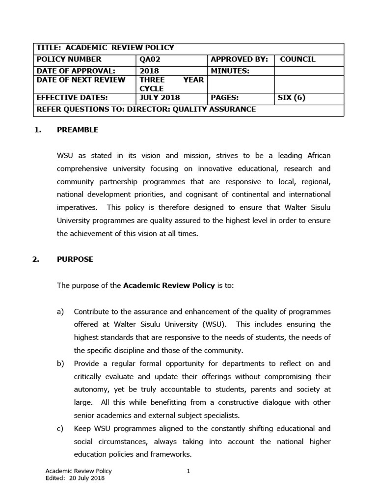 Academic Review Policy Final | Download Free PDF | Educational ...