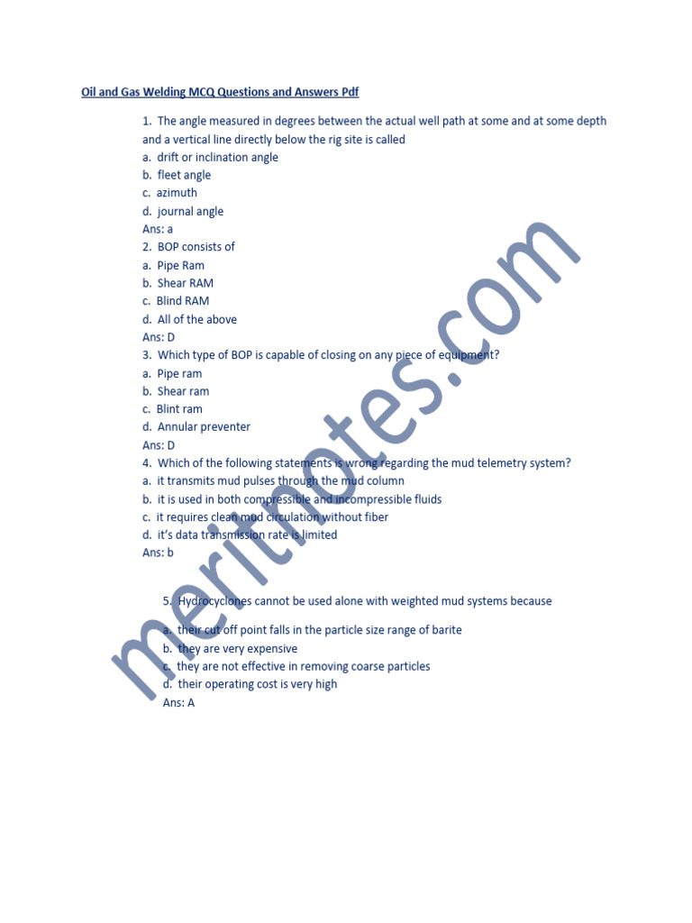 Oil Gas Welding MCQ Questions Answers | PDF Oil Gas Welding MCQ Questions Answers | PDF