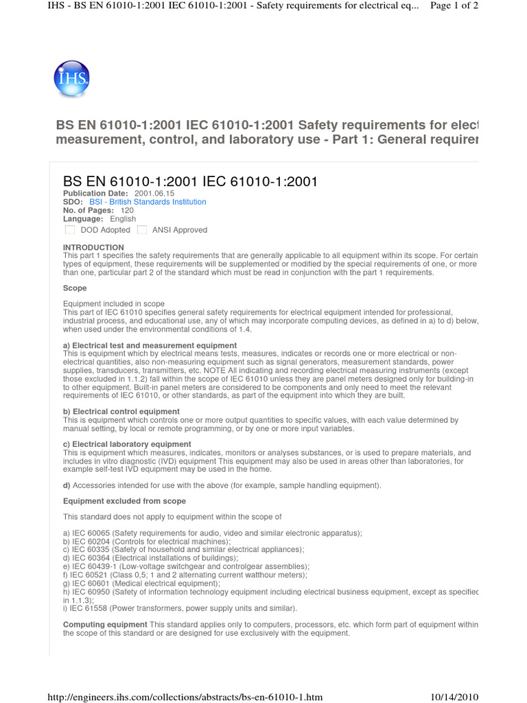Iec 61010-1 | PDF | International Electrotechnical Commission | Safety