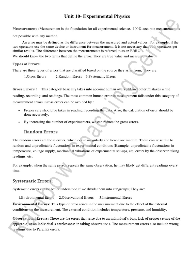 Unit 10 Experimental Physics 1 Pdf Significant Figures Observational Error
