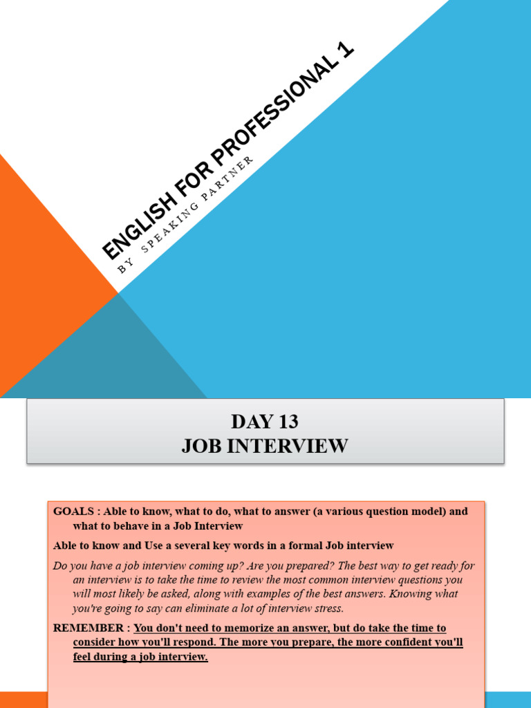 DAY 13 - Job Interview | PDF | Job Interview | Human Communication