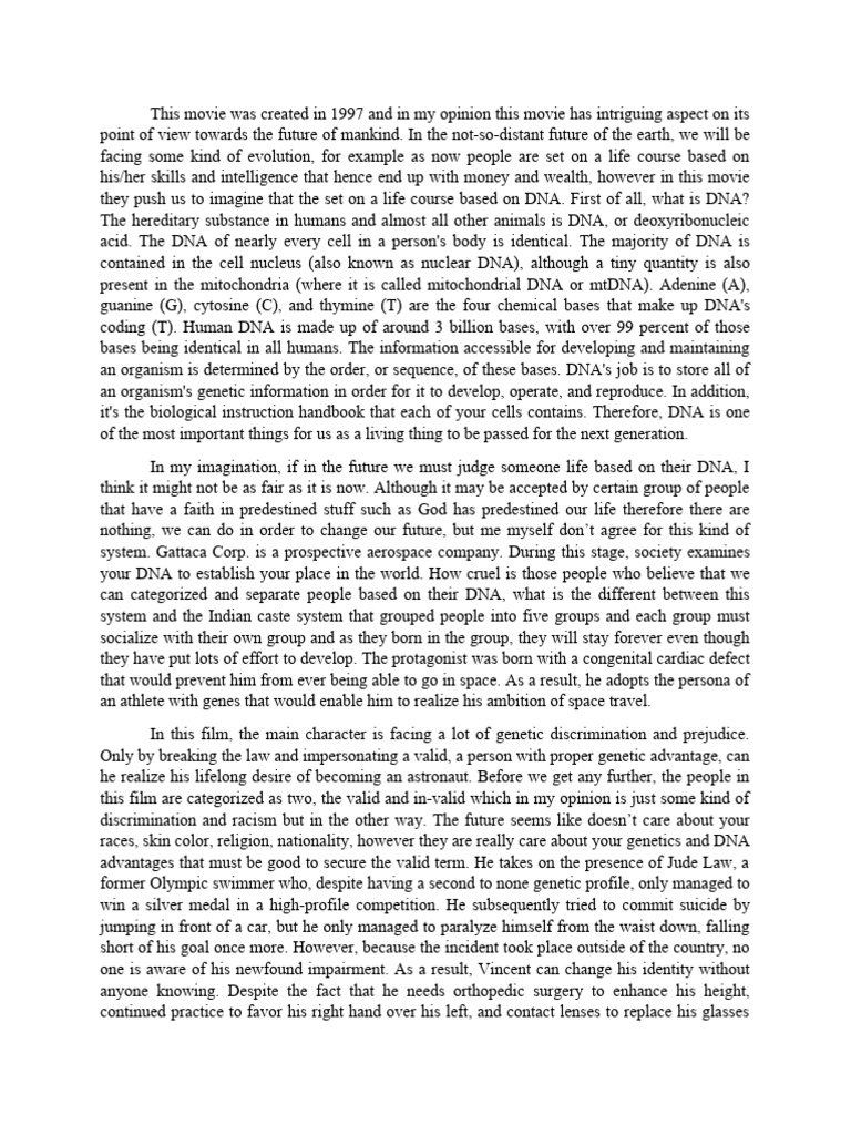 Gattaca B08502109 | PDF | Dna | Life