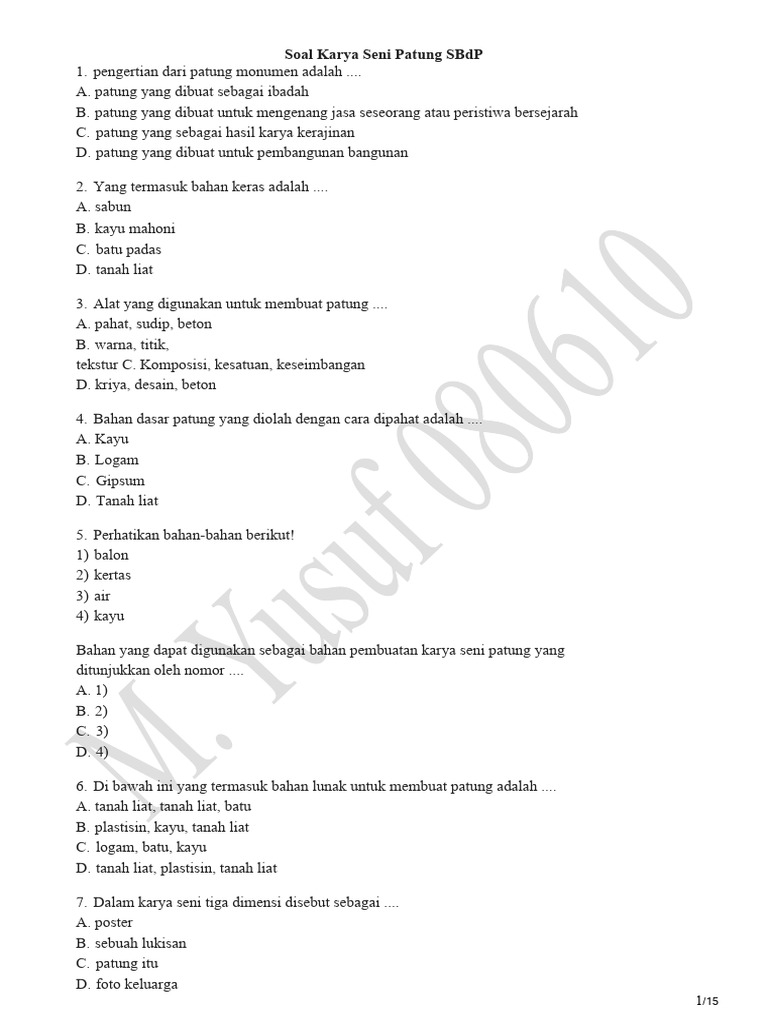 Bank Soal SBDP Kelas 6 Siswa | PDF