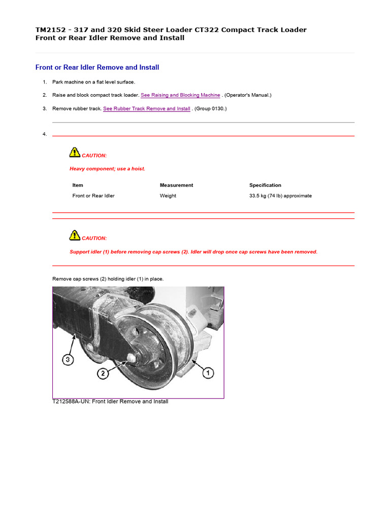 CT322 Skid Steer Idler Installation Guide | PDF | Axle | Loader (Equipment)