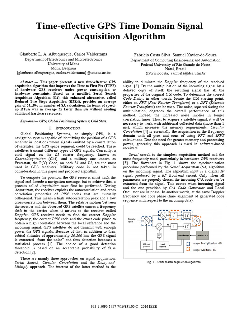 S02-1 Alves de Albuquerque Time-Effective GPS Time Domain Signal Acquisition Algorithm | PDF ...