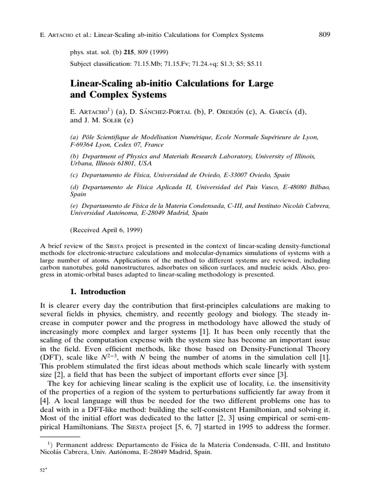 Linear-Scaling Ab-Initio Calculations For Large and Complex Systems | PDF | Atomic Orbital ...