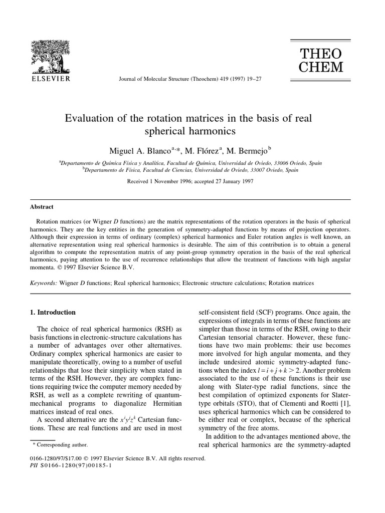 Evaluation of The Rotation Matrices in The Basis of Real Spherical Harmonics | PDF | Matrix ...