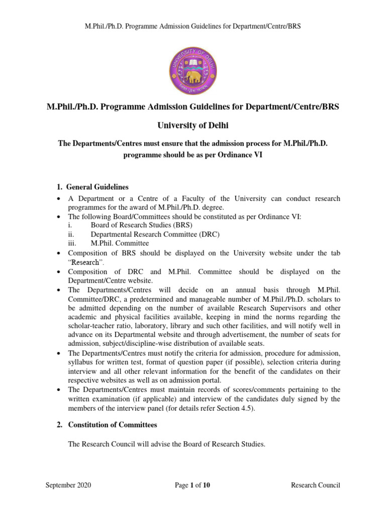MPhil PHD Programme Admission Guidelines | PDF | Doctor Of Philosophy | Thesis