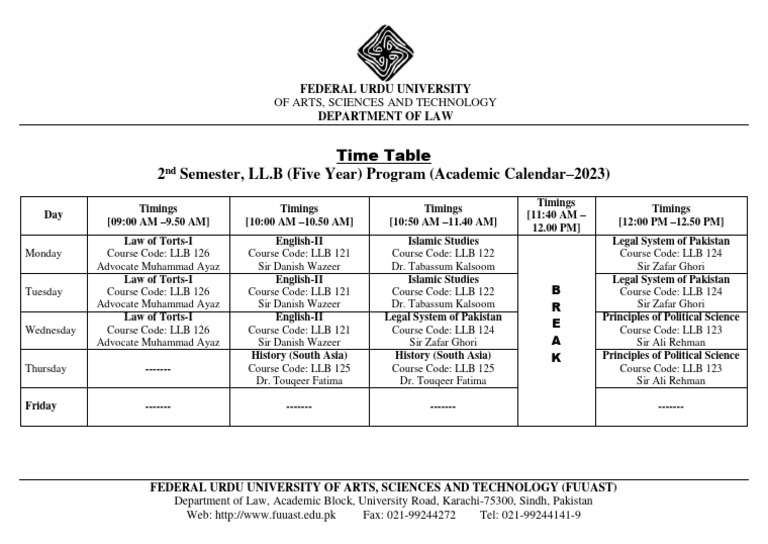2nd Semester Time Table | PDF | Academic Term | Justice