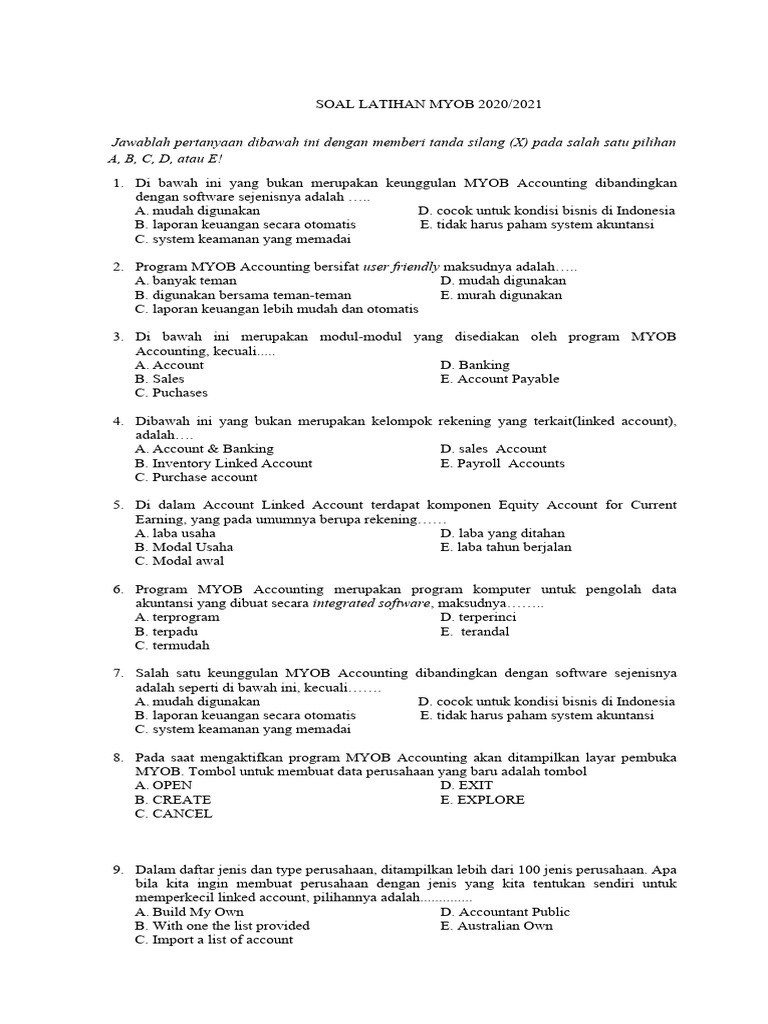 Soal Latihan Myob | PDF