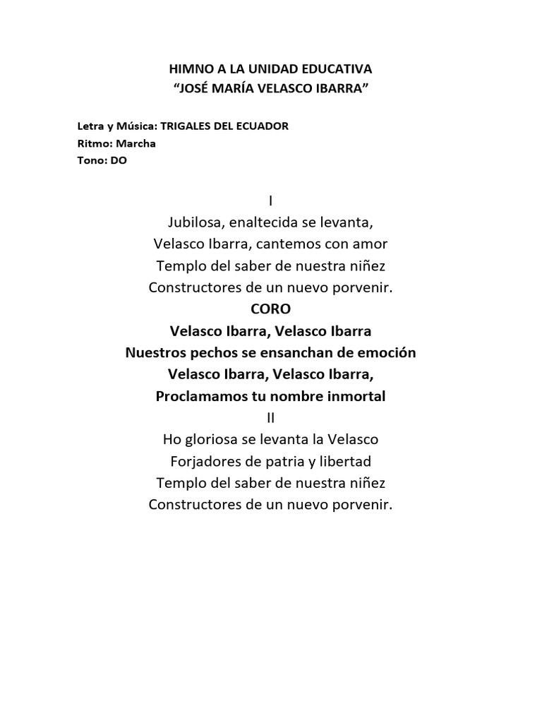 Himno A La Unidad Educativa | PDF | Religión y espiritualidad | Clásicos