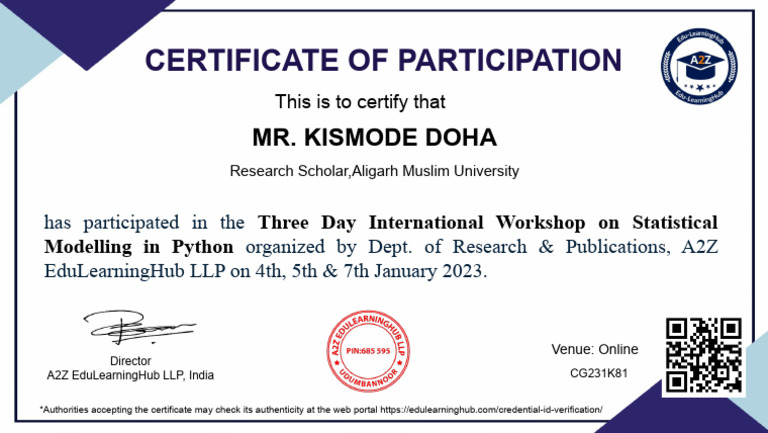 Python Workshop - Certificate | PDF Python Workshop - Certificate | PDF