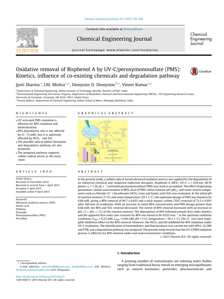 2015 Sharme J Et Al (Chemical Eng J | PDF | Hydrogen Peroxide | Water