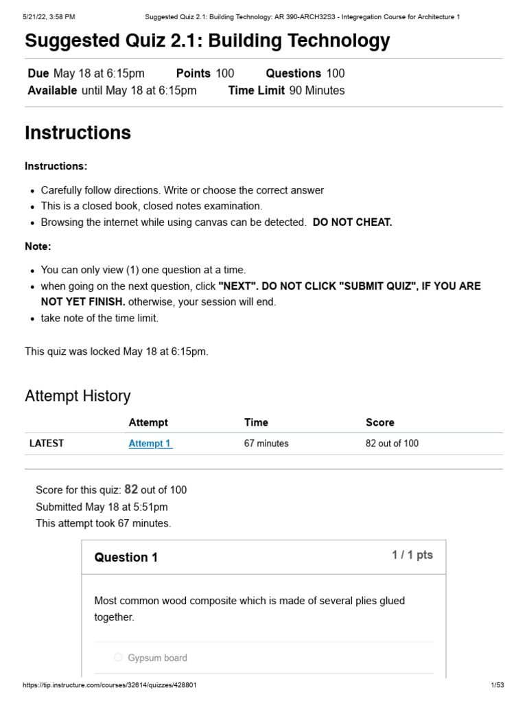 Suggested Quiz 2.1 Building Technology AR 390 ARCH32S3 Integregation Course For Architecture 1 ...