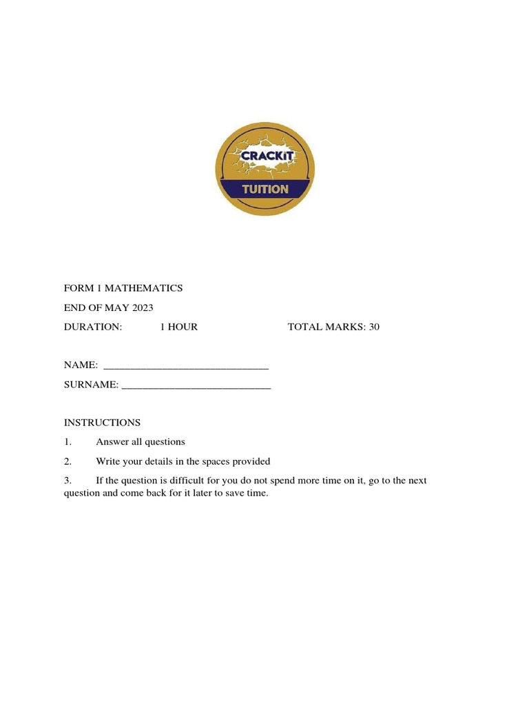 Form 1 Maths | PDF | Mathematical Concepts | Numbers