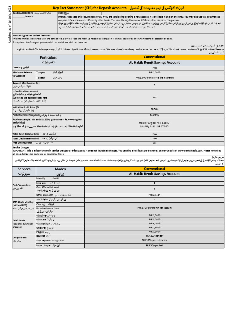 Remit Saving Account KFS | PDF