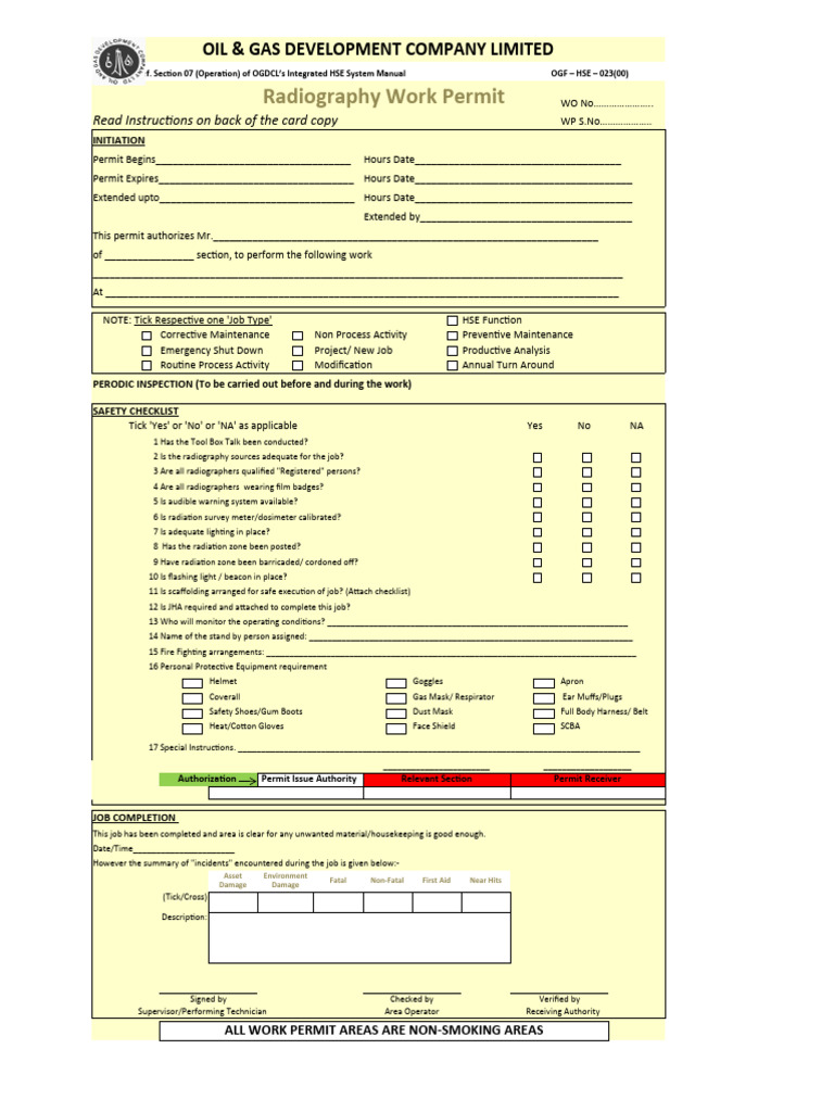 Radiography Work Permit Guide | PDF | Safety | Occupational Safety And ...